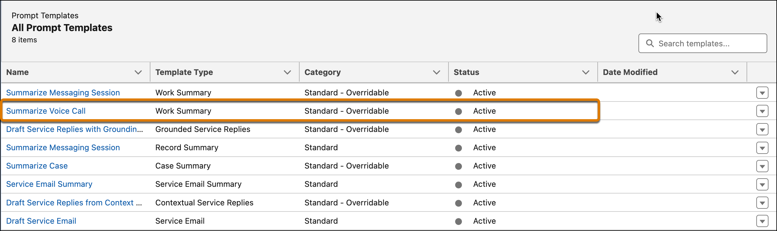 Customize the Work Summaries for Voice Prompt Template