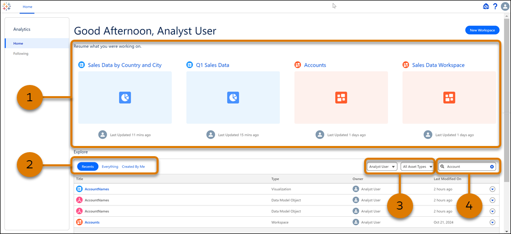 Tableau Next Home and Workspaces
