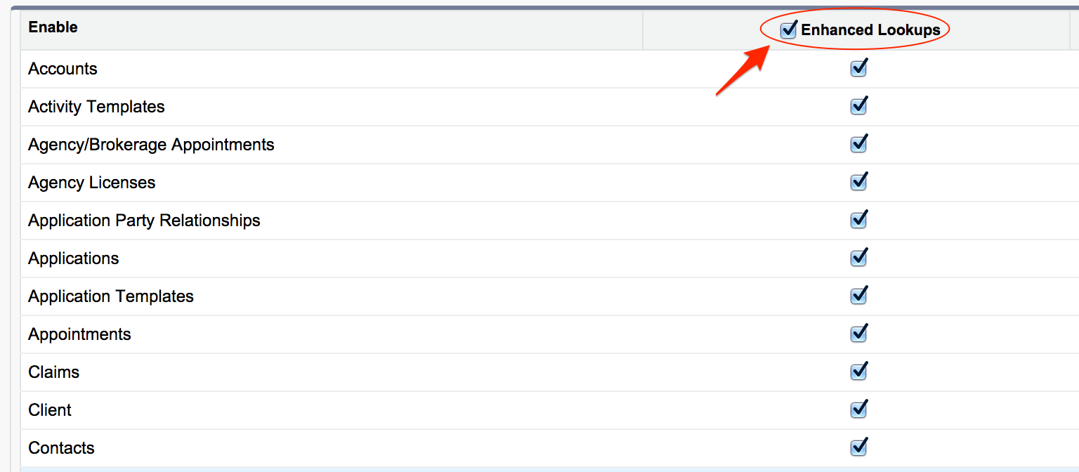 Enable the Enhanced Lookups Search Setting