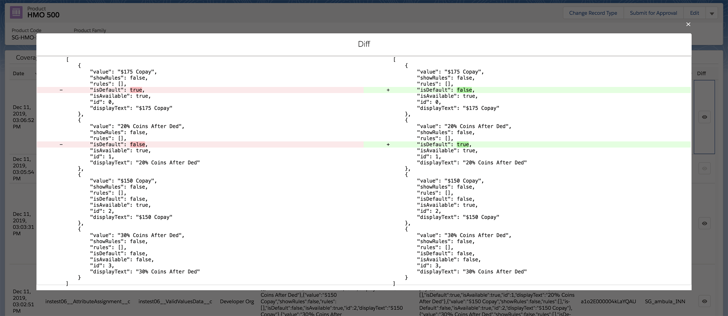 Product Configuration Change Log