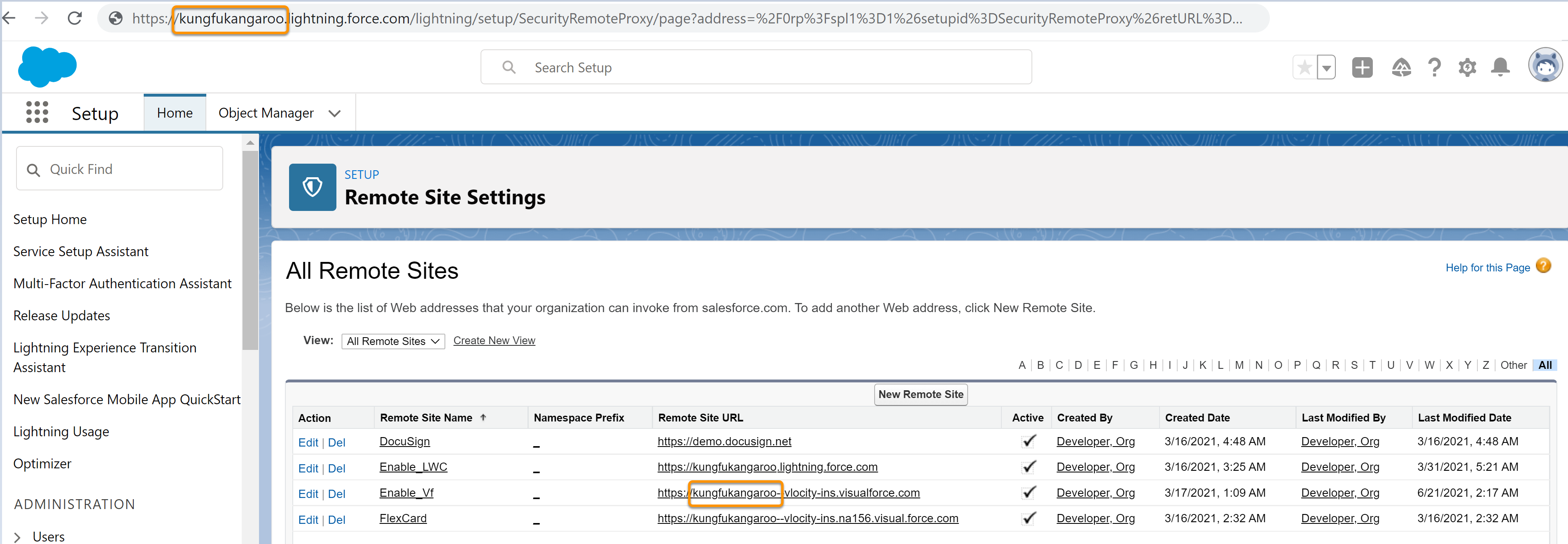 Check Remote Site Settings